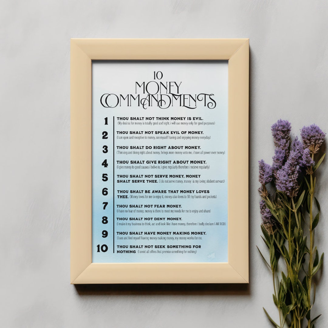 Money Commandments Printable Wall Art Quotes, Inspirational, Great Gift ...