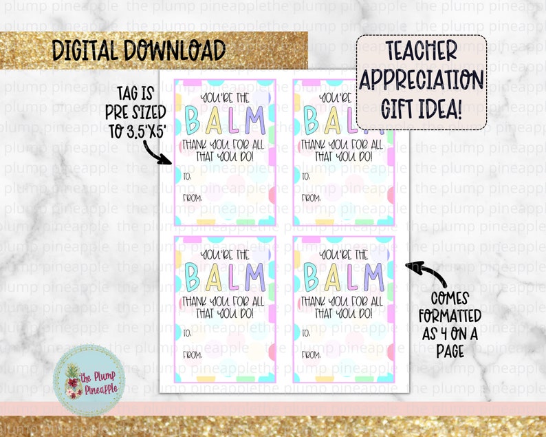 Teacher Appreciation Gift Tag: You're the Balm Printable (PDF) - Etsy