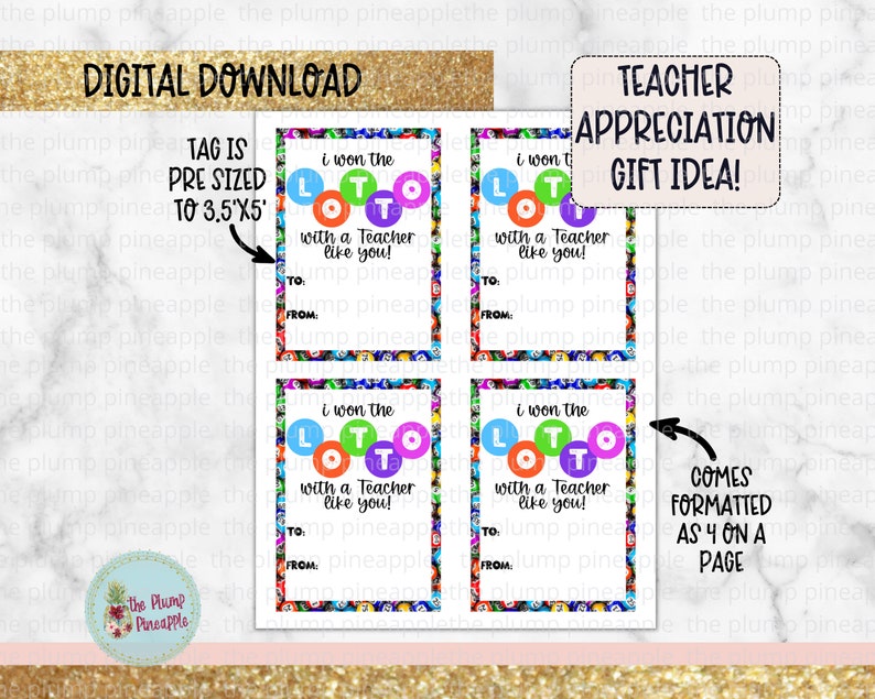 Teacher Appreciation Gift Tag: Lotto Theme (digital Download) - Etsy