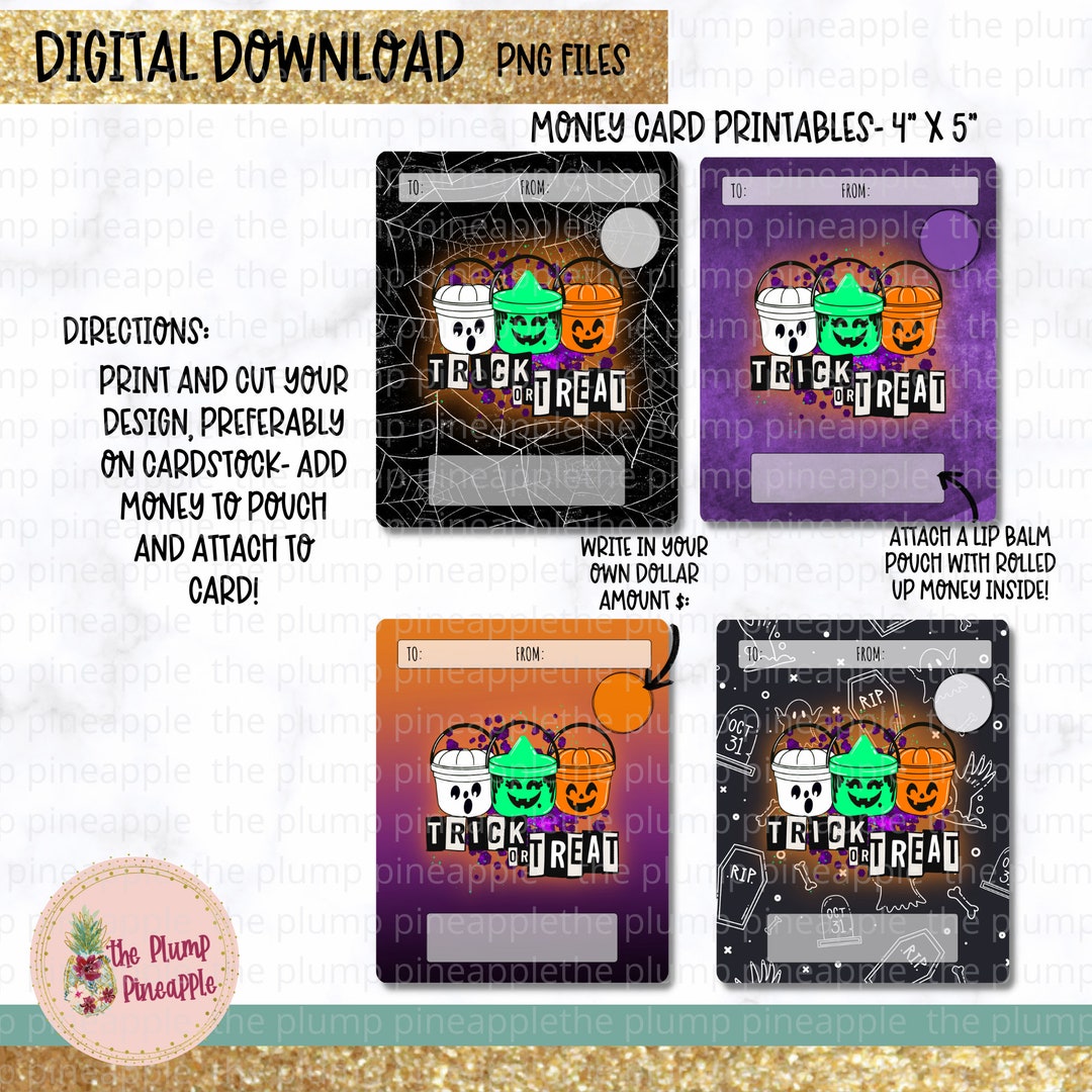 Vintage Halloween Money Card Printable: Boo Bucket Trick or Treat (PNG ...