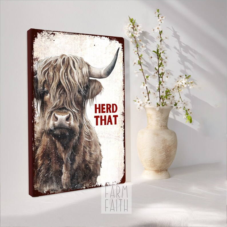 Highland Cow Sign, Herd That, Scottish Cow Bathroom, Bathroom Funny Cow ...