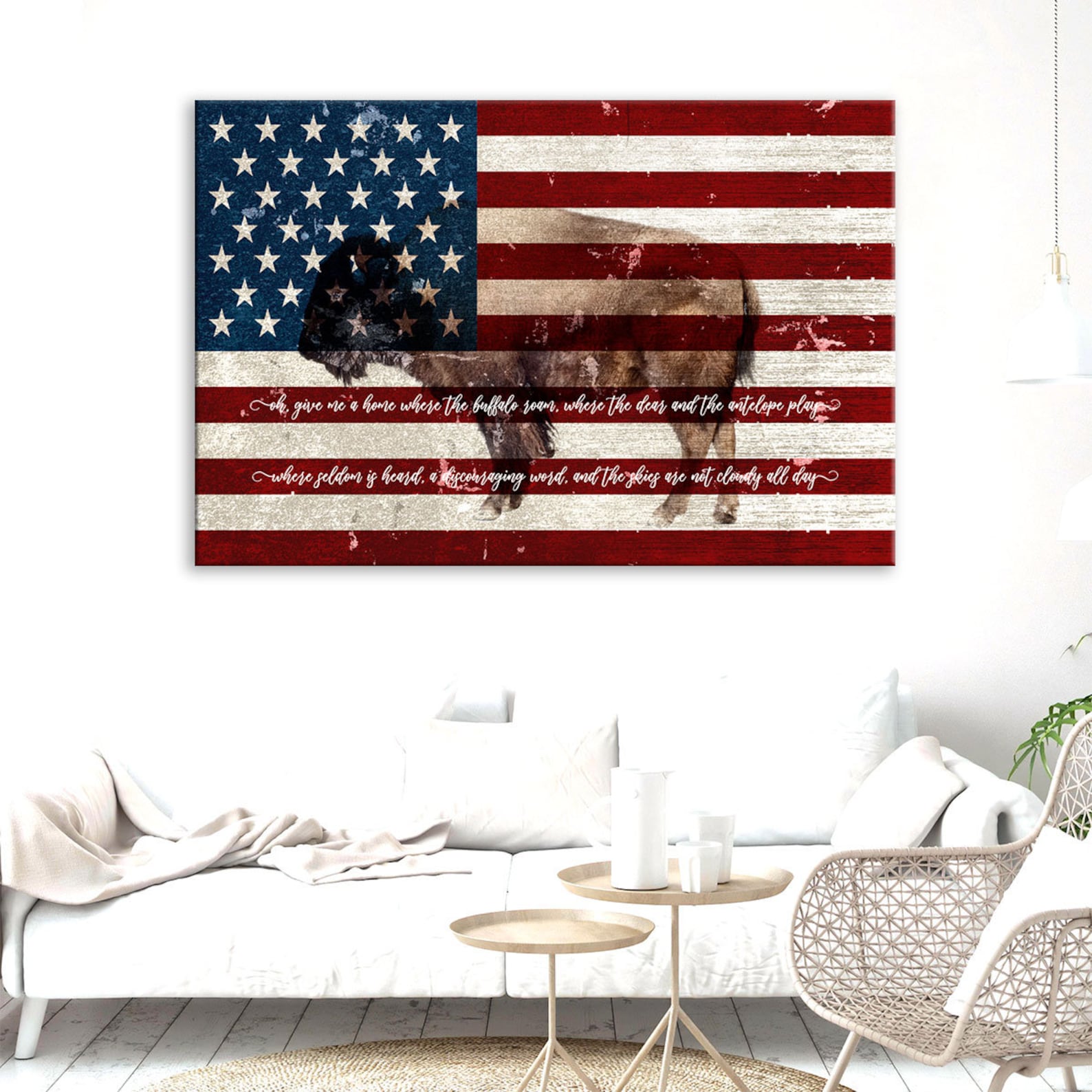 American Flag Print, Buffalo Wall Art, Farmhouse Wall Decor, Primitive ...