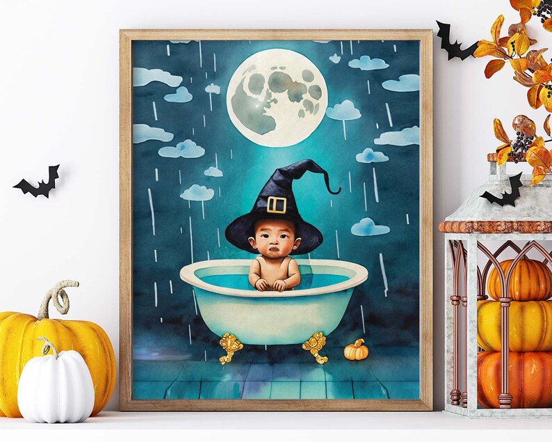 Witch Baby in Bathtub Halloween Poster Witch Bathroom Wall - Etsy