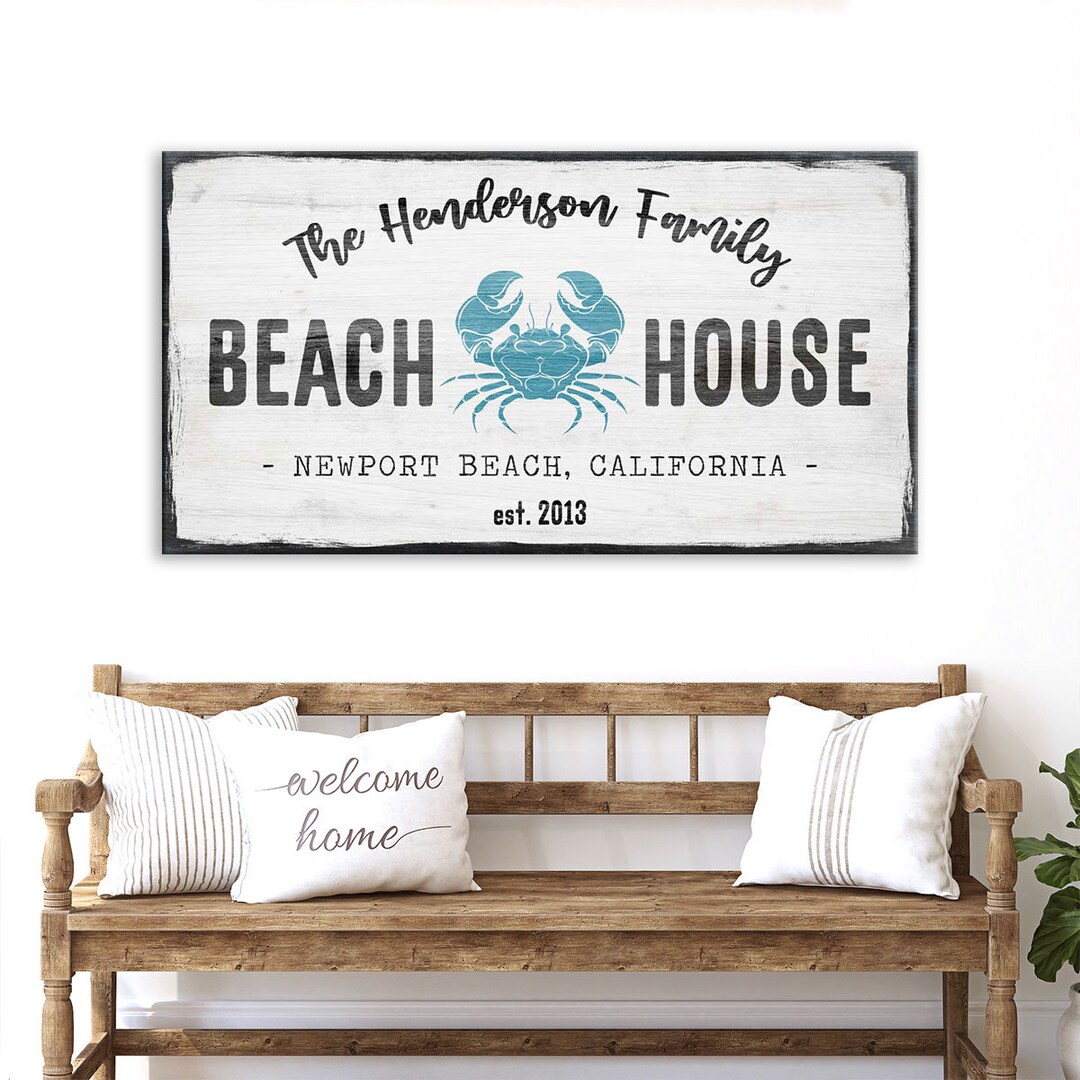 Crab Family Beach House Sign, Ocean Beach Art, Family Name Sign, Shabby ...