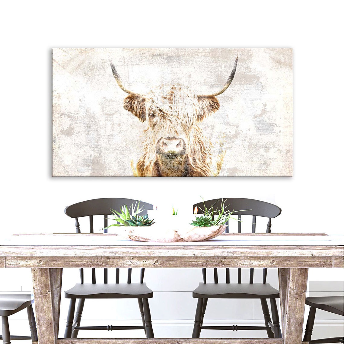 Rustic Highland Cow Print, Scotland Cow, Farmhouse Wall Decor ...