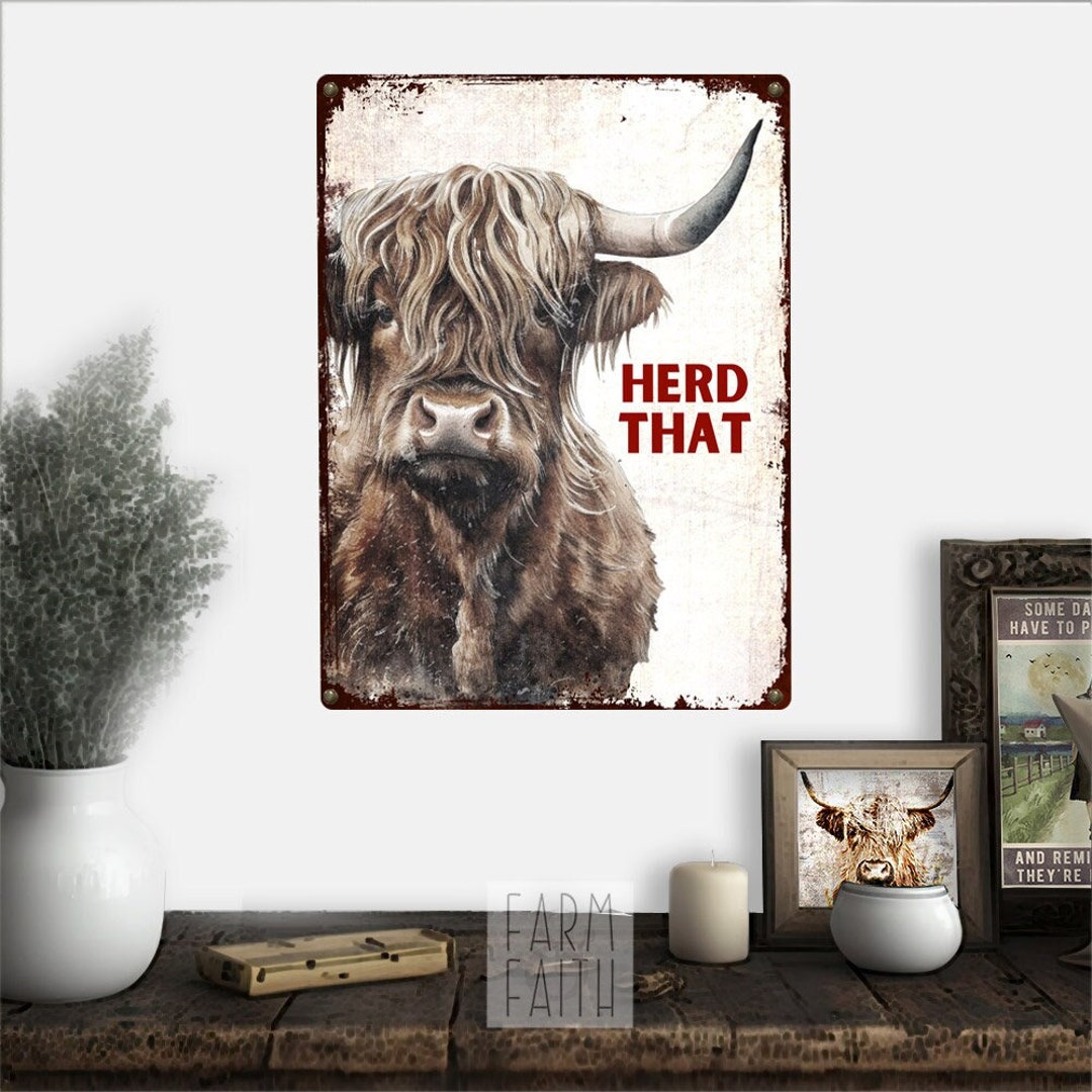 Highland Cow Sign, Herd That, Scottish Cow Bathroom, Bathroom Funny Cow ...