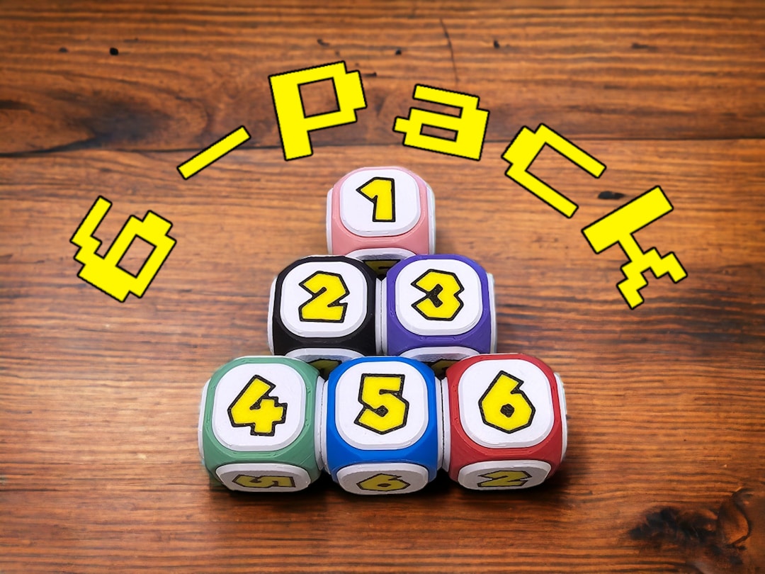 Mario Party Inspired Assorted Color 6-sided Dice Set (25mm) - Set of 6 ...