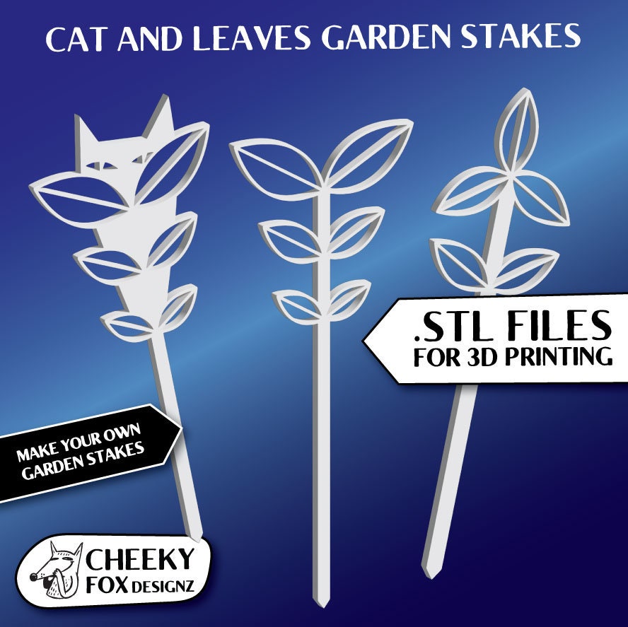 Cat and Leaves Garden Stakes 3D Stl Files Stl File for 3D Printing, GX ...