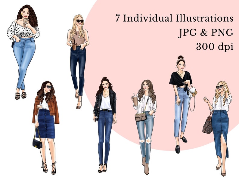 Fashion Girls Watercolor Clipart - Volume 40: Light Skin Illustrations ...