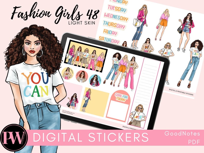 Digital Goodnotes and Printable Stickers PDF, Instant Download Fashion ...