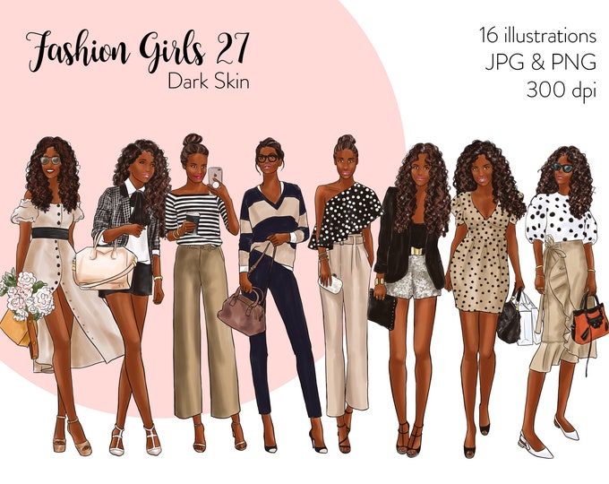 Black Girl Clipart, Planner Dolls Png Fashion Girls 27 Printable Art ...