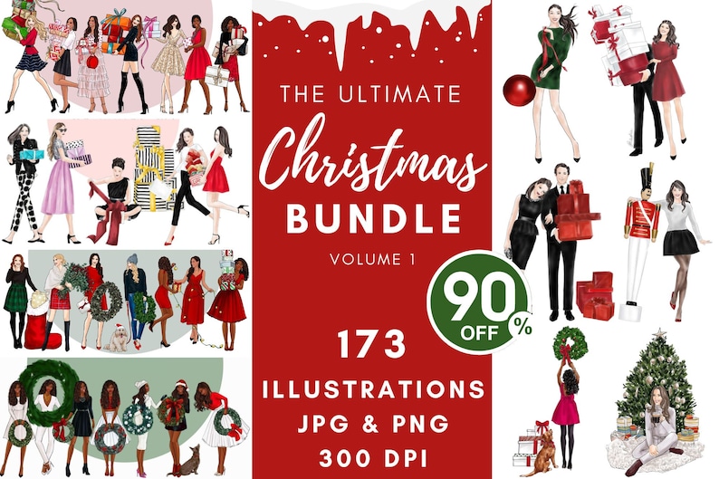 The Ultimate Christmas Girls Bundle Fashion Illustration - Etsy