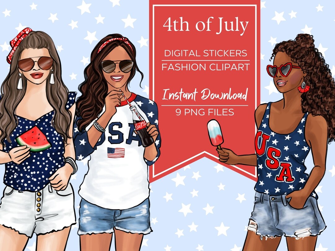 4th of July Girl Clipart PNG, Digital Illustration, Planner Dolls ...