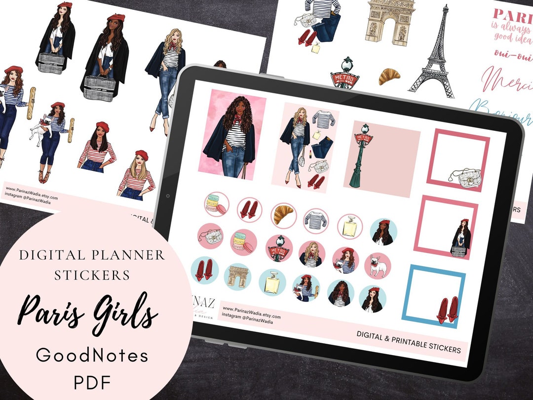 Paris Girl Pre Cropped Goodnotes Planner Stickers, Digital Stickers ...