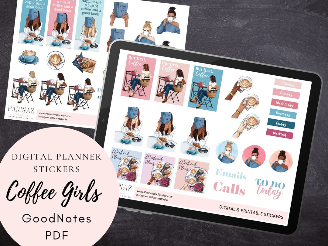 Coffee Girls Pre Cropped Goodnotes Planner Stickers, Digital Stickers ...