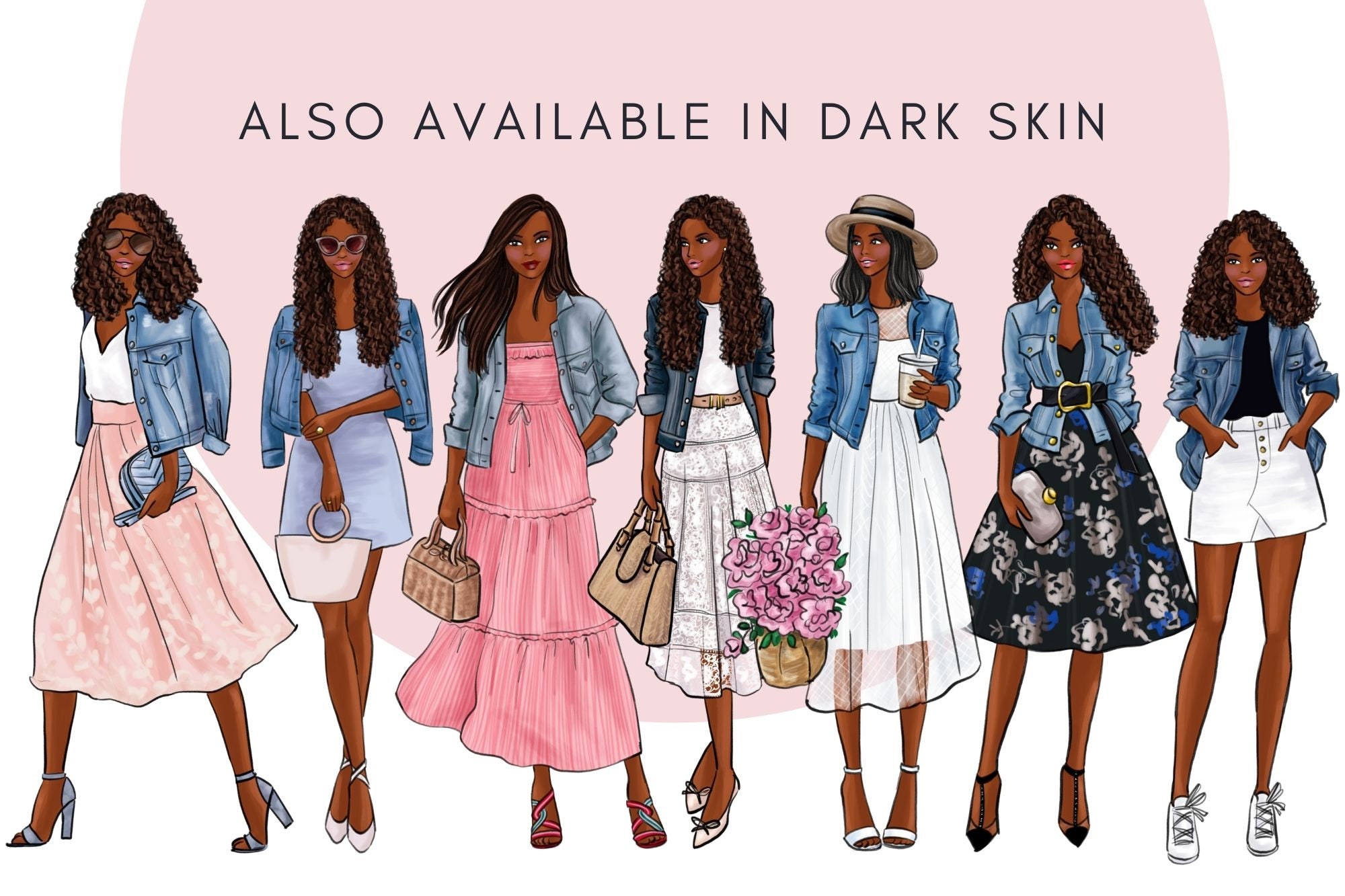 Denim Jacket Girls Clipart: Watercolor Fashion Illustration (digital ...