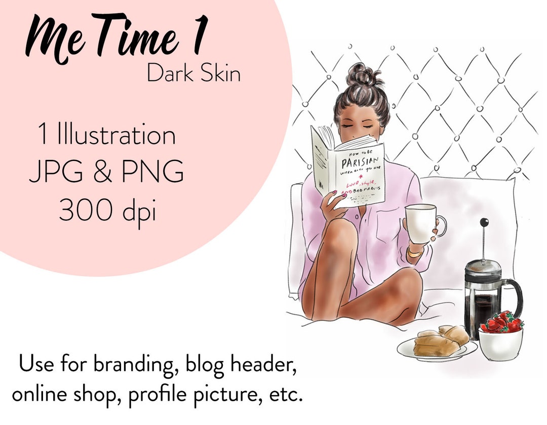 Fashion Illustration Clipart Me Time 1 - Dark Skin, Printable Art ...