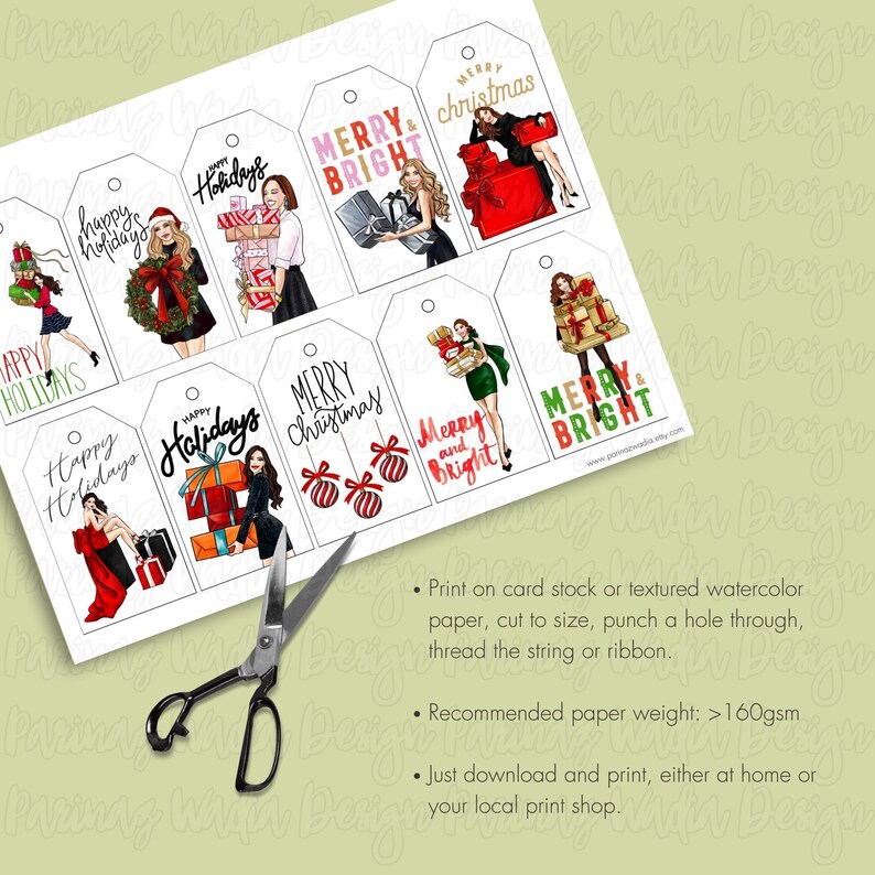 Printable CHRISTMAS GIFT TAG, Hand Drawn Colorful Christmas Gift Tag ...