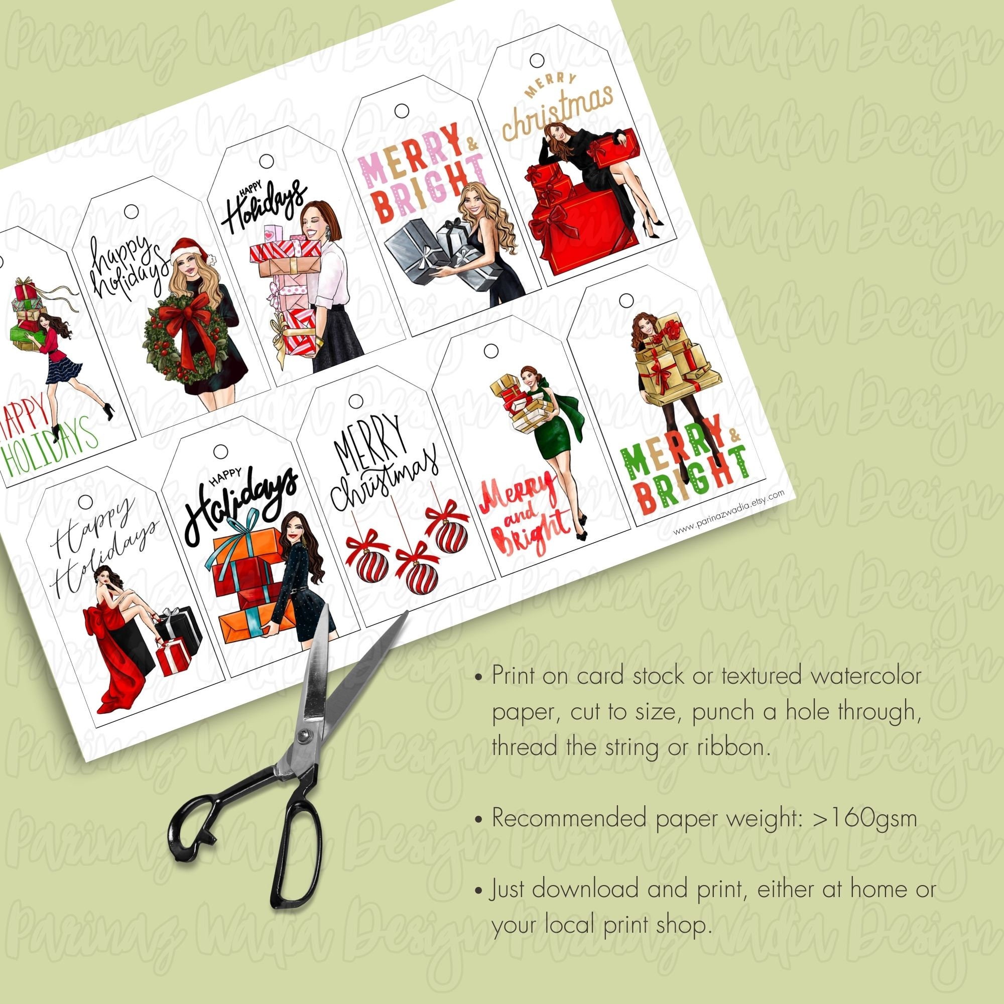 Printable CHRISTMAS GIFT TAG, Hand Drawn Colorful Christmas Gift Tag ...