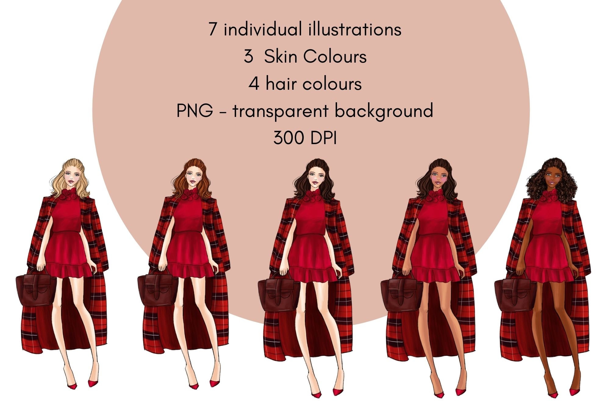 Girls in Red 3 Fashion Clipart Set Watercolor Printable - Etsy