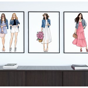 Denim Jacket Girls Clipart: Watercolor Fashion Illustration (digital ...