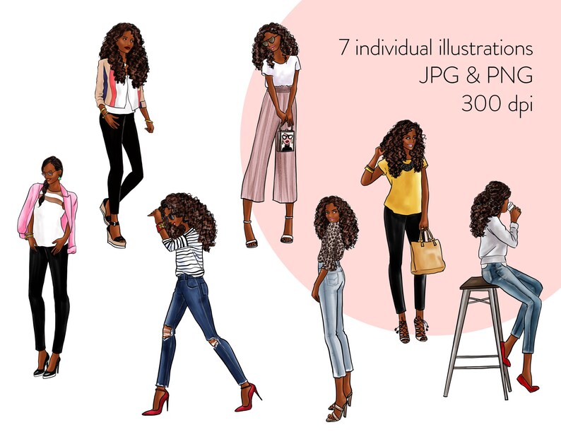 Dark Skin Fashion Illustration Clipart - Volume 31: Watercolor Art ...