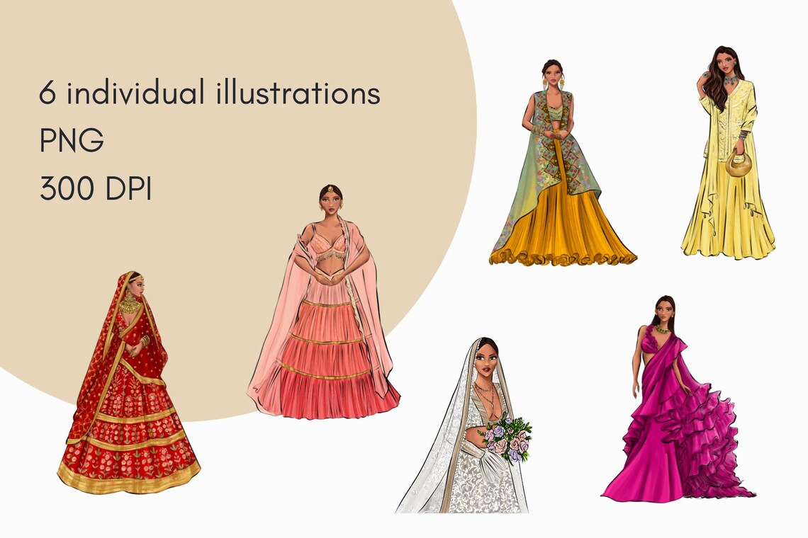 Indian Bride Fashion Illustration Clipart PNG - Etsy