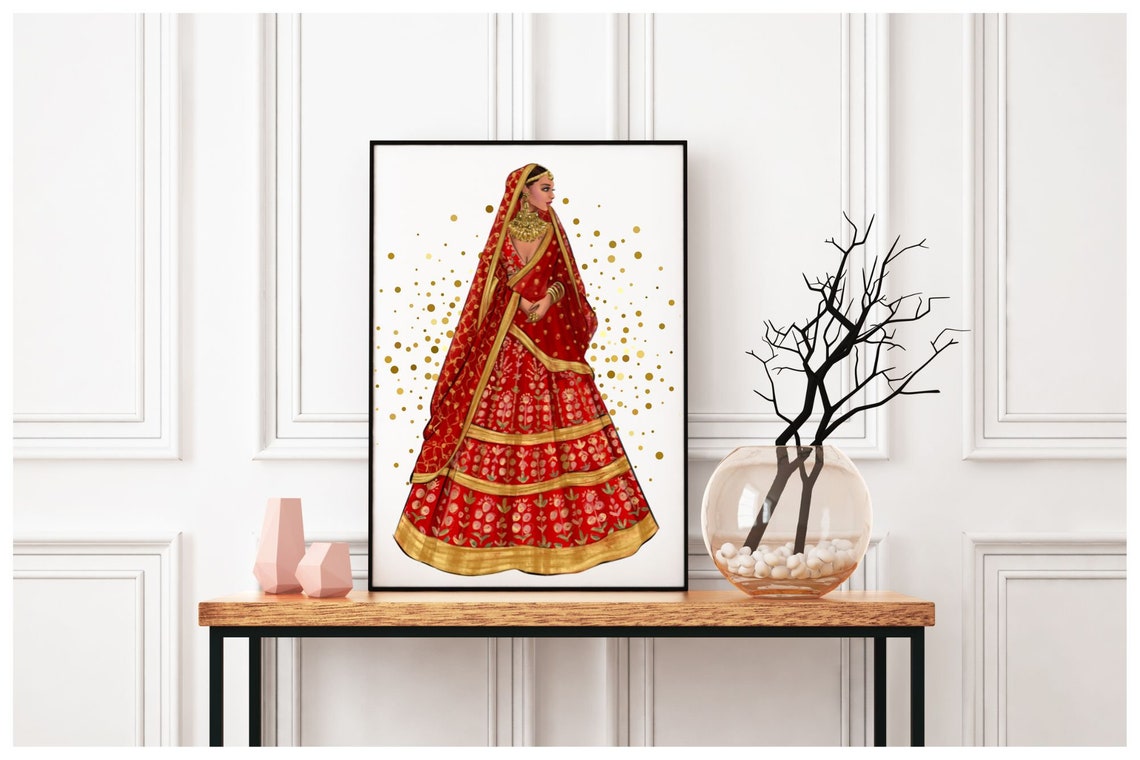 Indian Bride Fashion Illustration Clipart PNG - Etsy