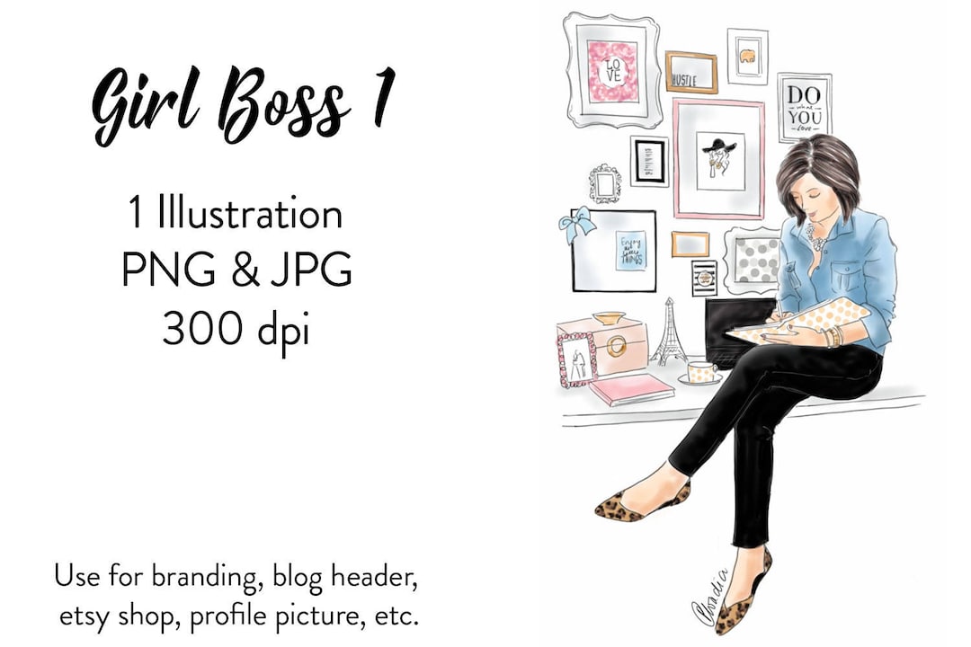 Fashion Illustration, Girl Boss 1, Watercolor Illustration for Branding ...