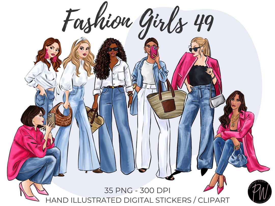 Fashion Girls Hand Drawn Clip Art - 49 Illustrated Pngs for Planners ...