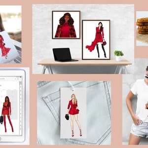 Girls in Red 3 - Fashion Clipart Set Watercolor, Printable, Fashion ...
