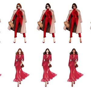Girls in Red 3 - Fashion Clipart Set Watercolor, Printable, Fashion ...