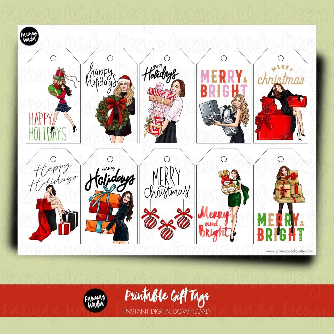 Printable CHRISTMAS GIFT TAG, Hand Drawn Colorful Christmas Gift Tag ...