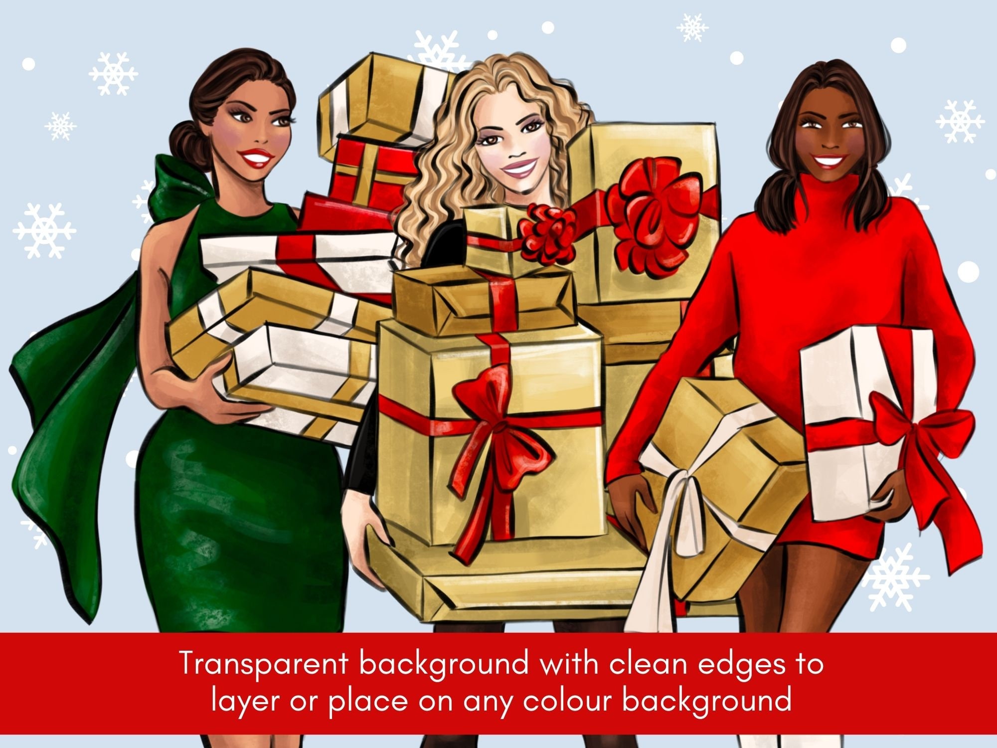 Girls With Gifts 3 Fashion Illustration Clipart PNG - Etsy