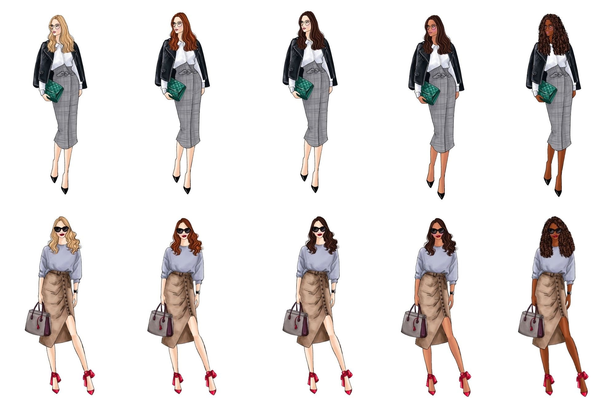 Girls in Skirts Fashion Clipart Set Watercolor, Printable, Fashion ...