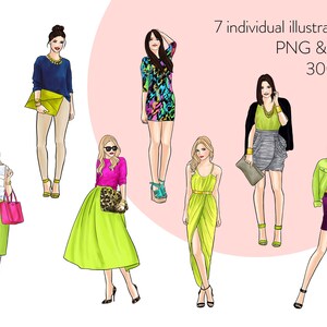 Girls in Neon - Light Skin Fashion Illustration Clipart, Printable Art ...