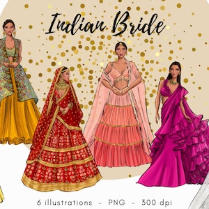Indian Bride Fashion Illustration Clipart - PNG - Etsy