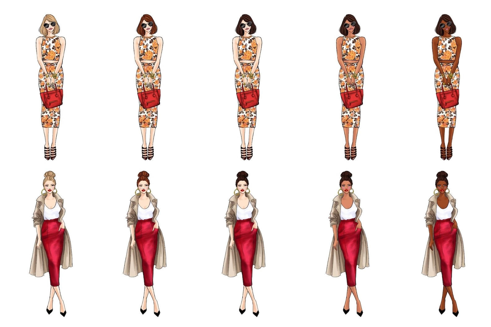 Girls in Skirts Fashion Clipart Set Watercolor, Printable, Fashion ...