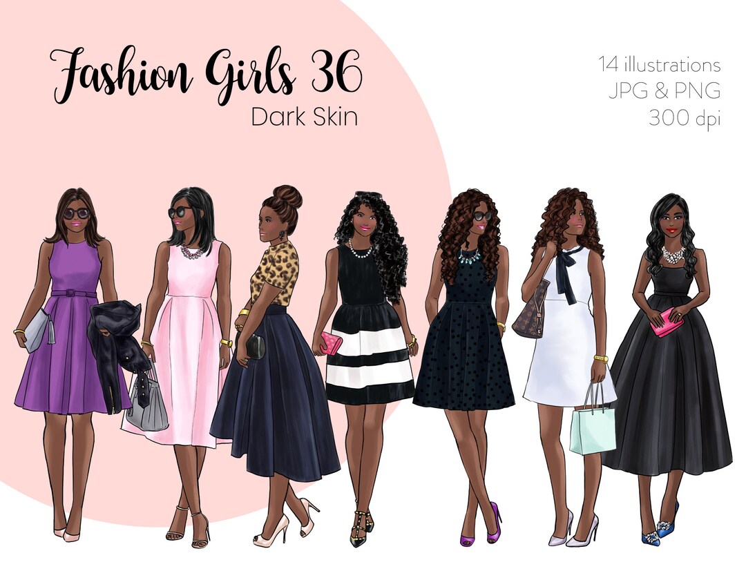 Dark Skin Fashion Illustration Clipart - Volume 36: Watercolor Art ...