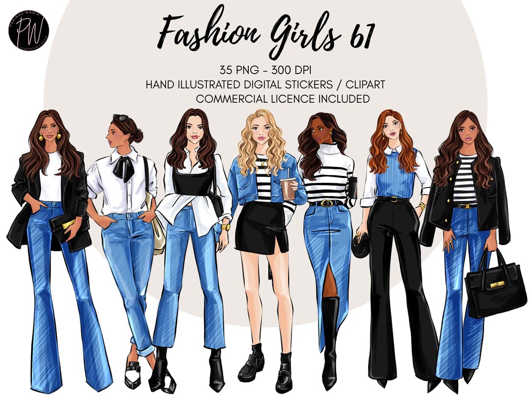 Watercolor Fashion Girl Clipart Stickers - Planner Graphics (PNG) - Etsy