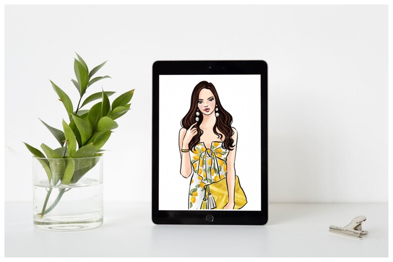 Girls in Lemon Print Light Skin Fashion Illustration - Etsy