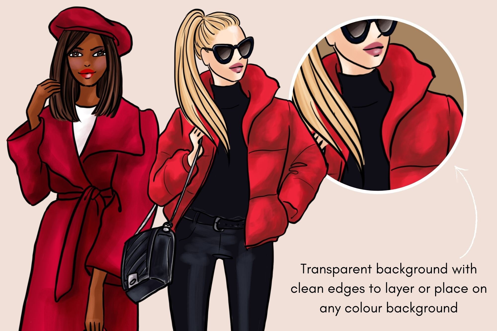 Girls in Red 2 Watercolor Printable Fashion Illustration - Etsy