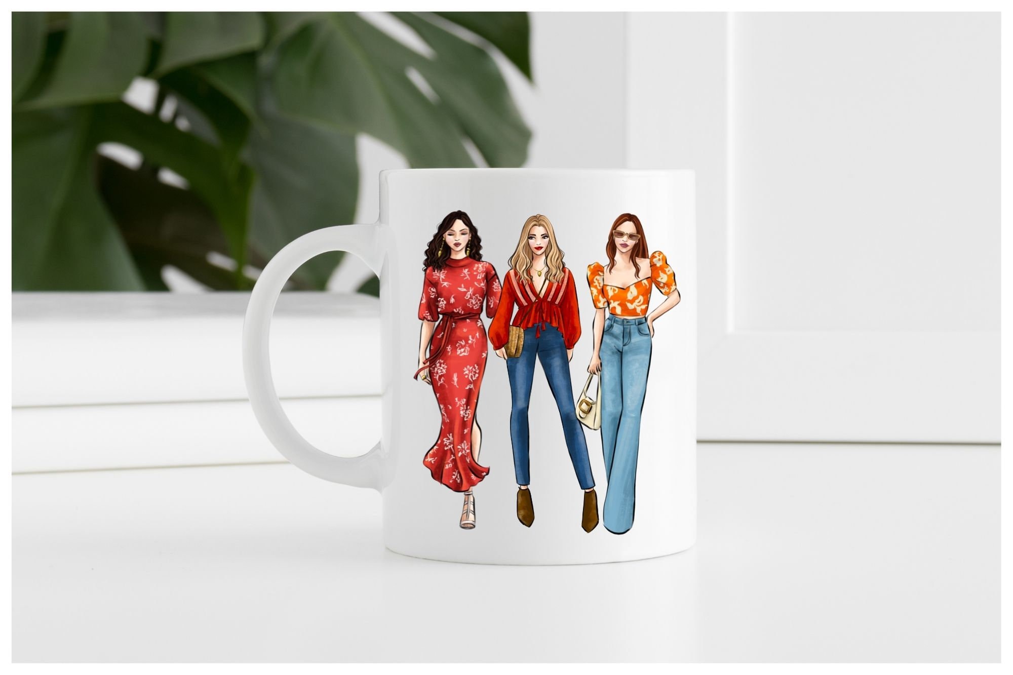 Girls in Red 4 Light Skin Fashion Illustration Clipart PNG - Etsy