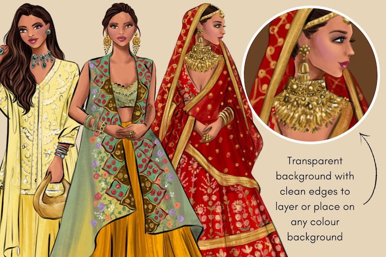 Indian Bride Fashion Illustration Clipart PNG - Etsy