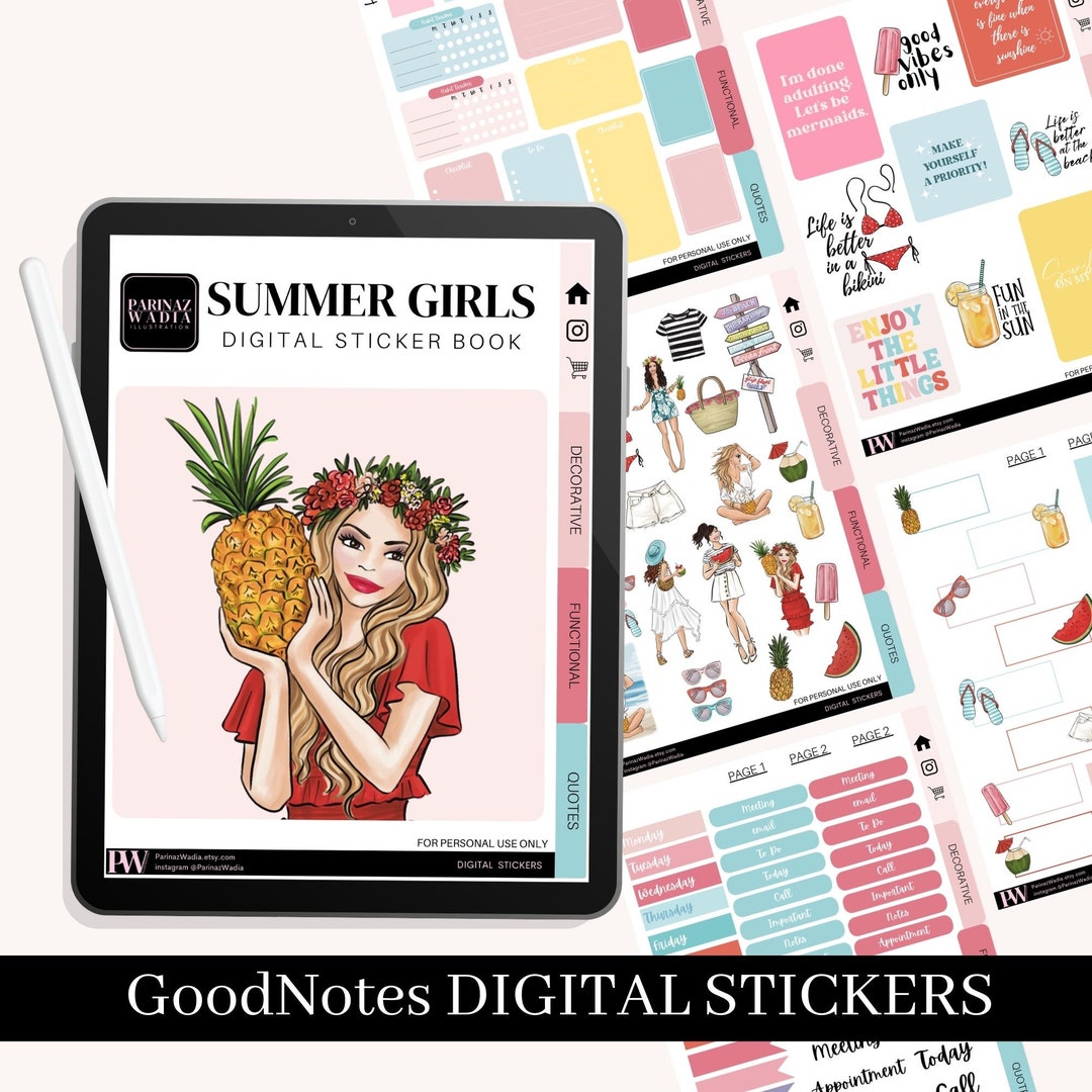 Summer Girls Goodnotes Stickers: Light Skin Digital Planner Decorations ...