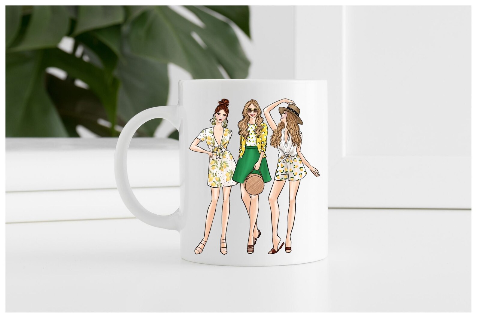 Girls in Lemon Print Light Skin Fashion Illustration - Etsy