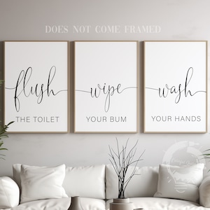 Flush Wipe Wash, Toilet, Washroom, Bathroom Posters, Set of 3 Poster ...