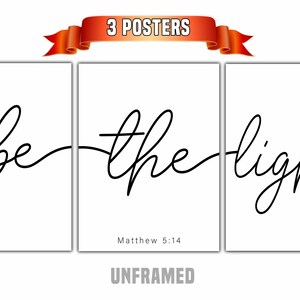 Matthew 5:14, Be the Light, Bible Verse Quote, Set of 3 Poster Prints ...