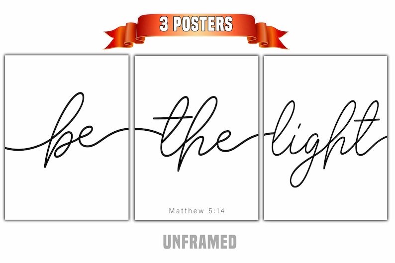 Matthew 5:14, Be the Light, Bible Verse Quote, Set of 3 Poster Prints ...