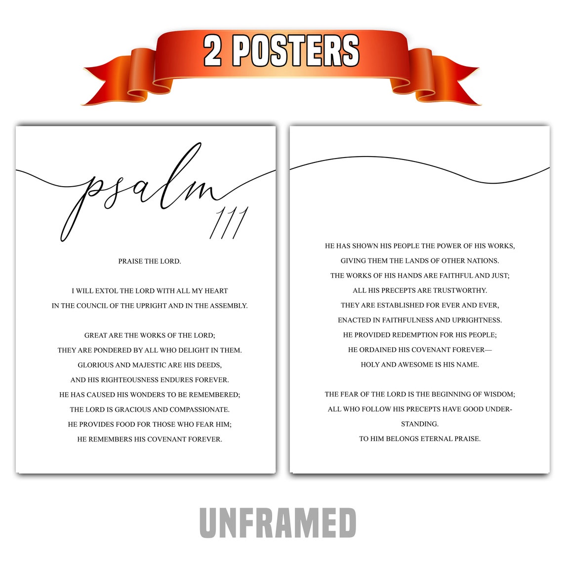 Psalm 111 Bible Verse Poster Prints: Christian Home Decor Set - Etsy